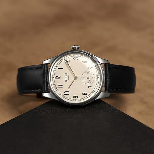 KUOE KYOTO Classic Antique Watch 35mm Oiled Black Leather Band ...