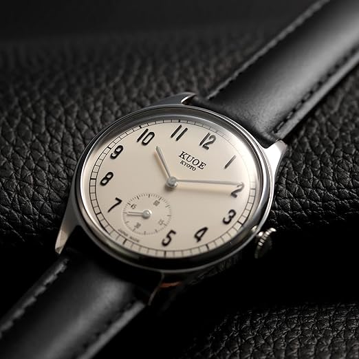 KUOE KYOTO Classic Antique Watch 35mm Oiled Black Leather Band ...