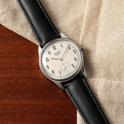 KUOE KYOTO Classic Antique Watch 35mm Oiled Black Leather Band ...